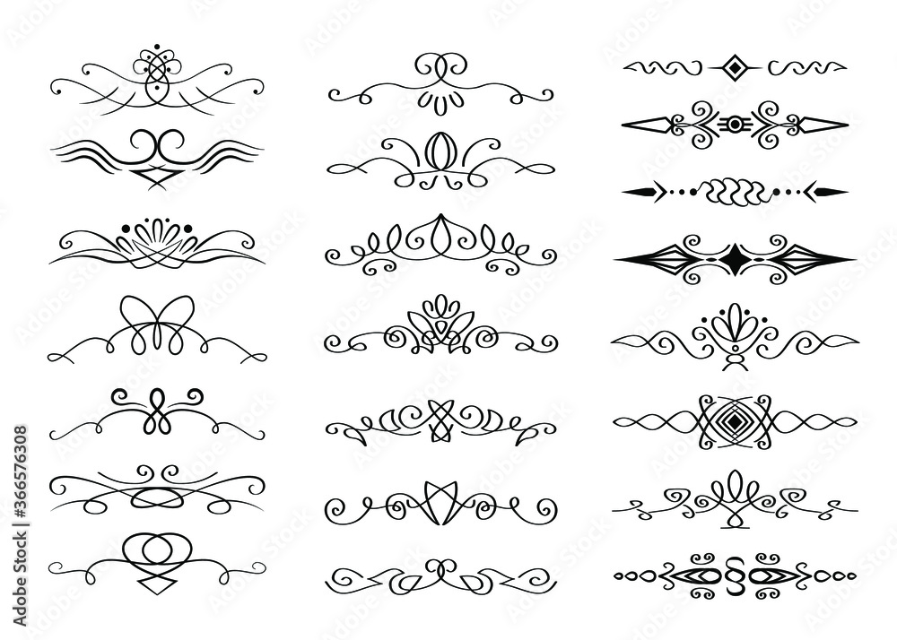 Vector calligraphic ornament set, collection of text divider, black ...
