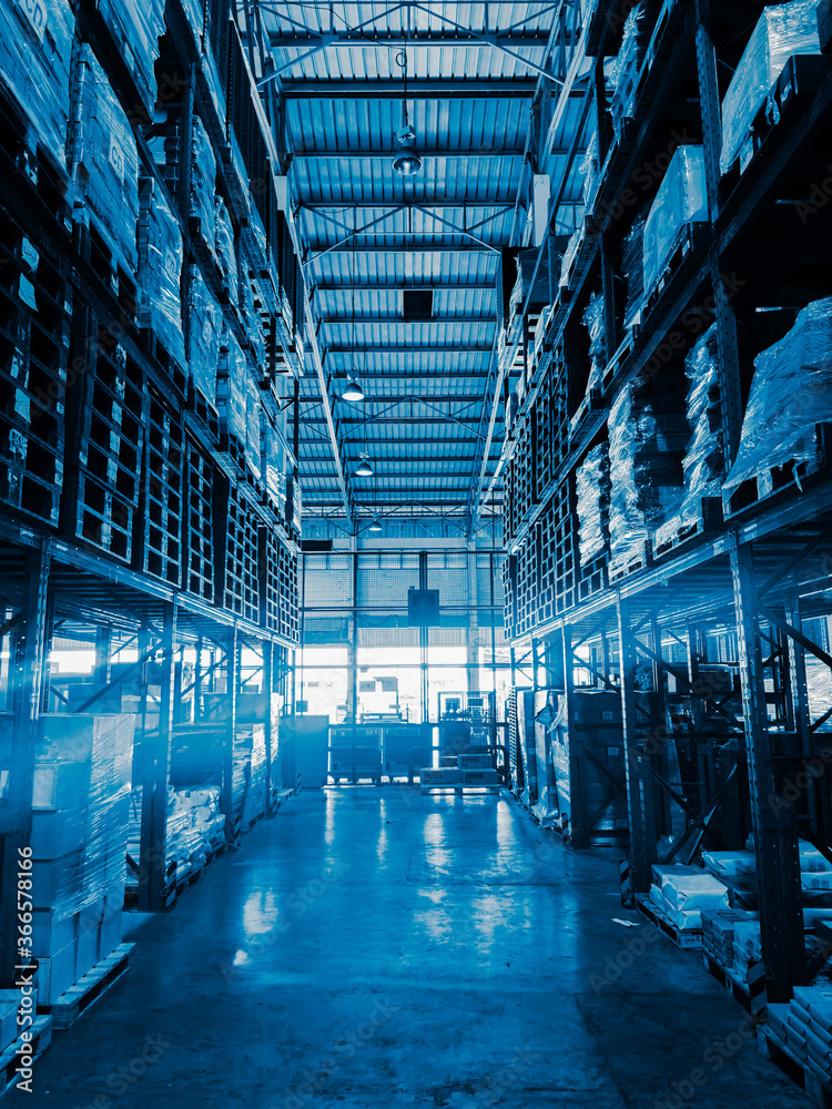 Warehouse cargo building store, warehouse interior with shelves ...
