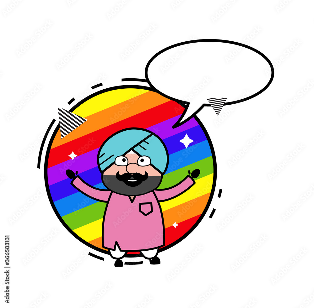 Cartoon Cute Sardar with rainbow background Stock Vector | Adobe Stock