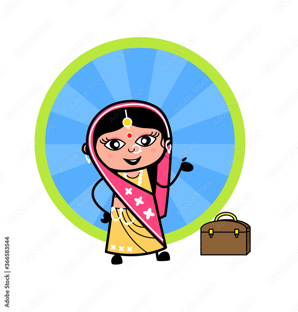 Happy Cartoon Indian Lady Presenting Stock Vector | Adobe Stock