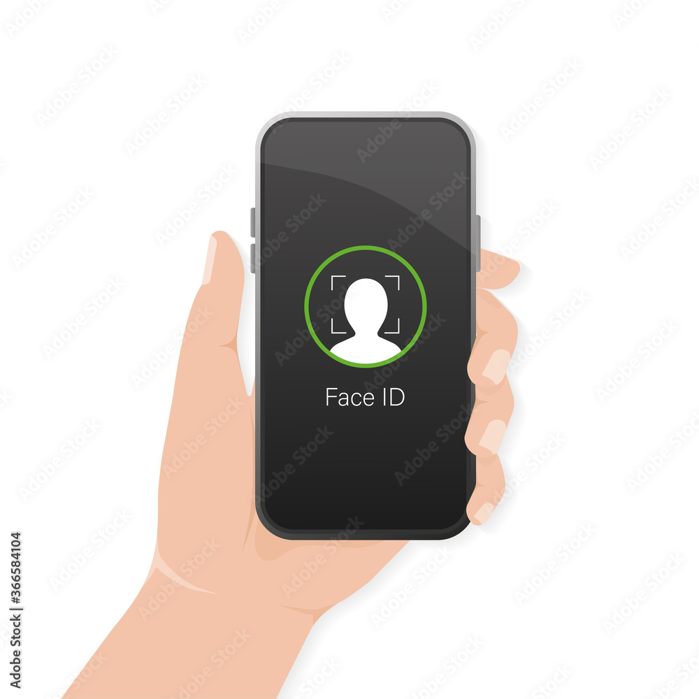 Vector mobile device concept. Face recognition. Mobile app design. Face ...