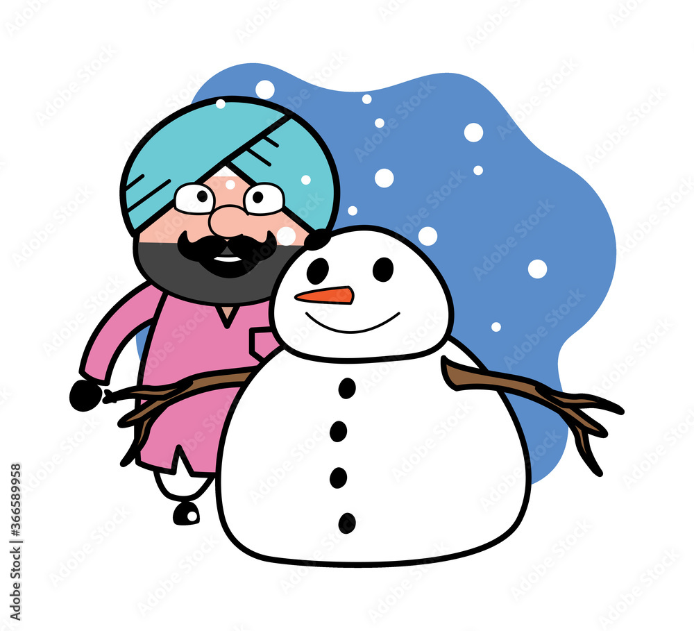 Cartoon Cute Sardar with snowman Stock Vector | Adobe Stock