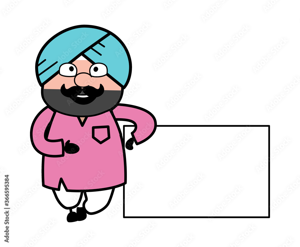 Cartoon Cute Sardar with Empty Banner Stock Vector | Adobe Stock