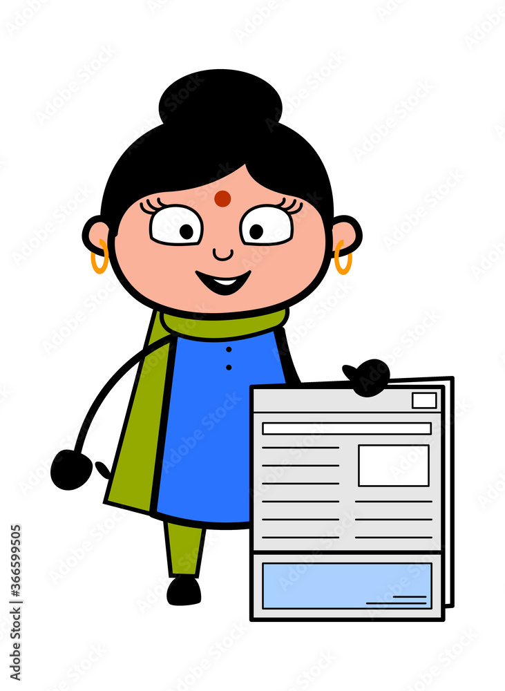 Cartoon Indian Lady holding a newspaper Stock Vector | Adobe Stock