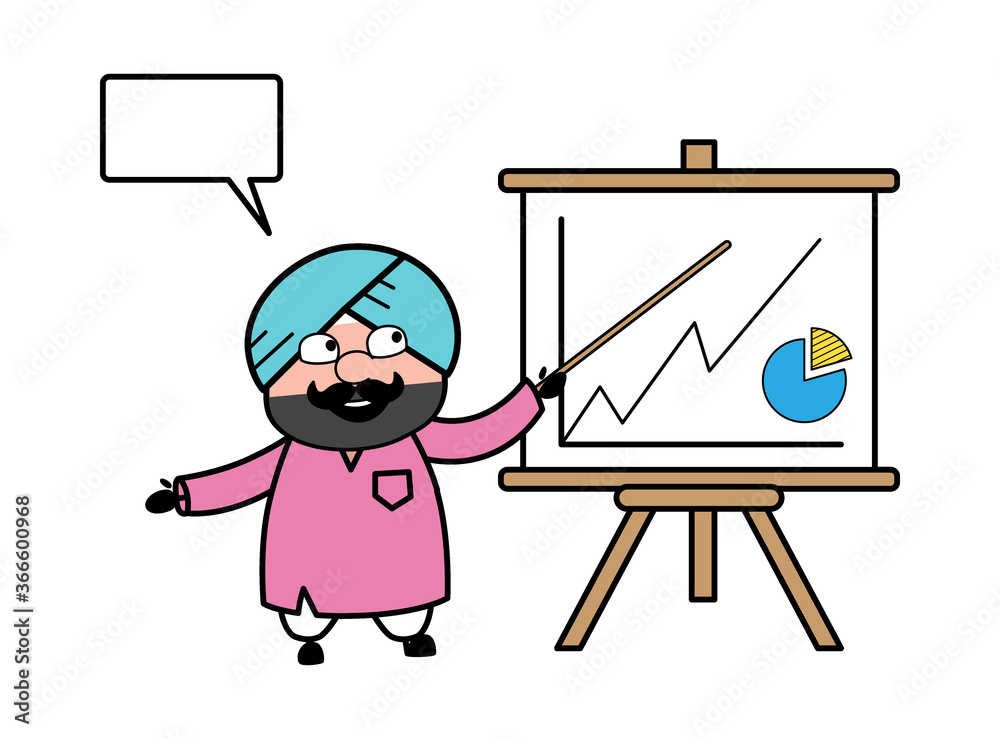 Cartoon Cute Sardar with Presentation Baord Stock Vector | Adobe Stock