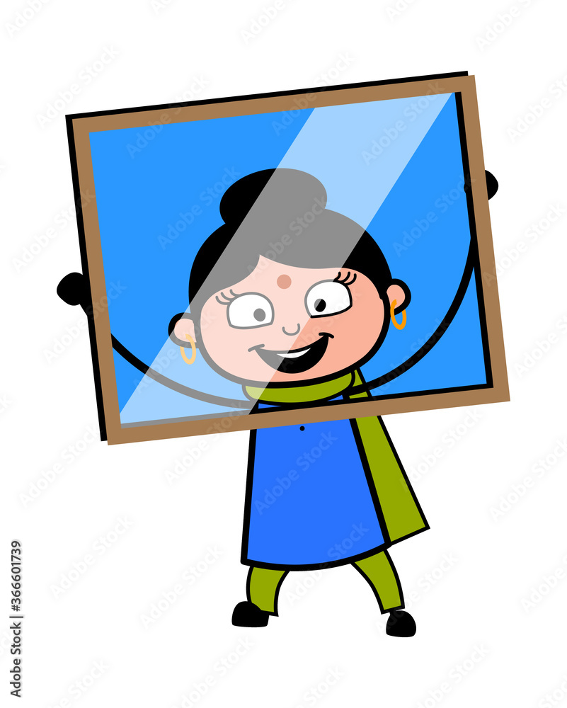 Cartoon Indian Lady looking from glass frame Stock Vector | Adobe Stock