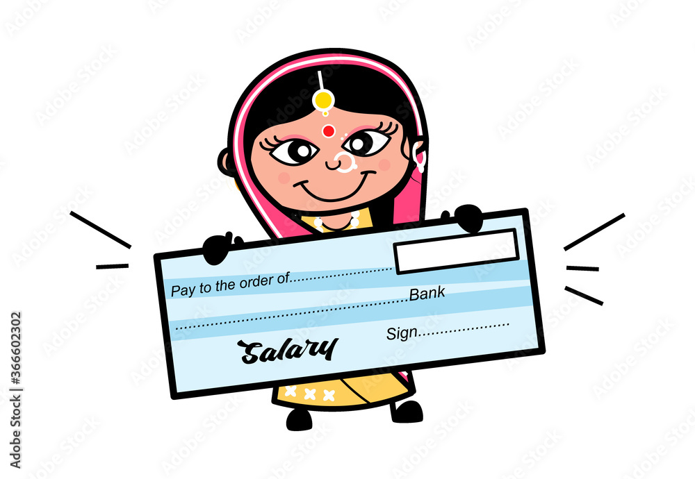 Cartoon Indian Woman holding paycheck Stock Vector | Adobe Stock