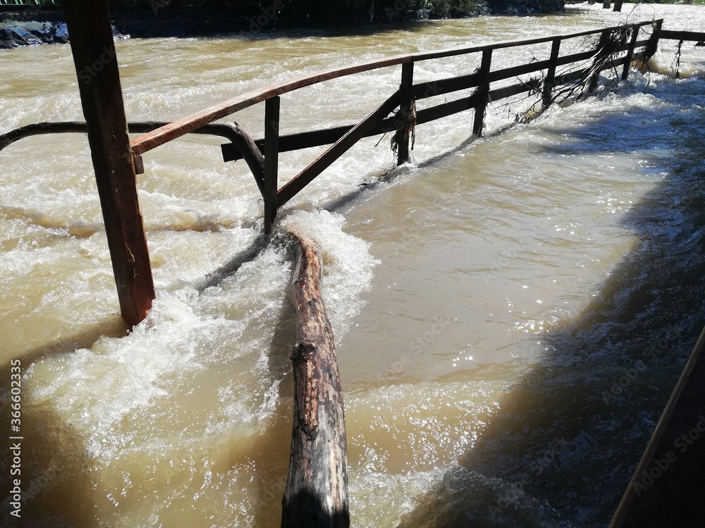 flooding damages, big damage done by a small mountain river that ...