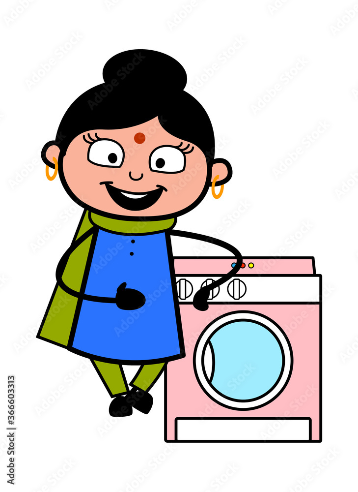 Cartoon Indian Lady standing with washing machine Stock Vector | Adobe ...