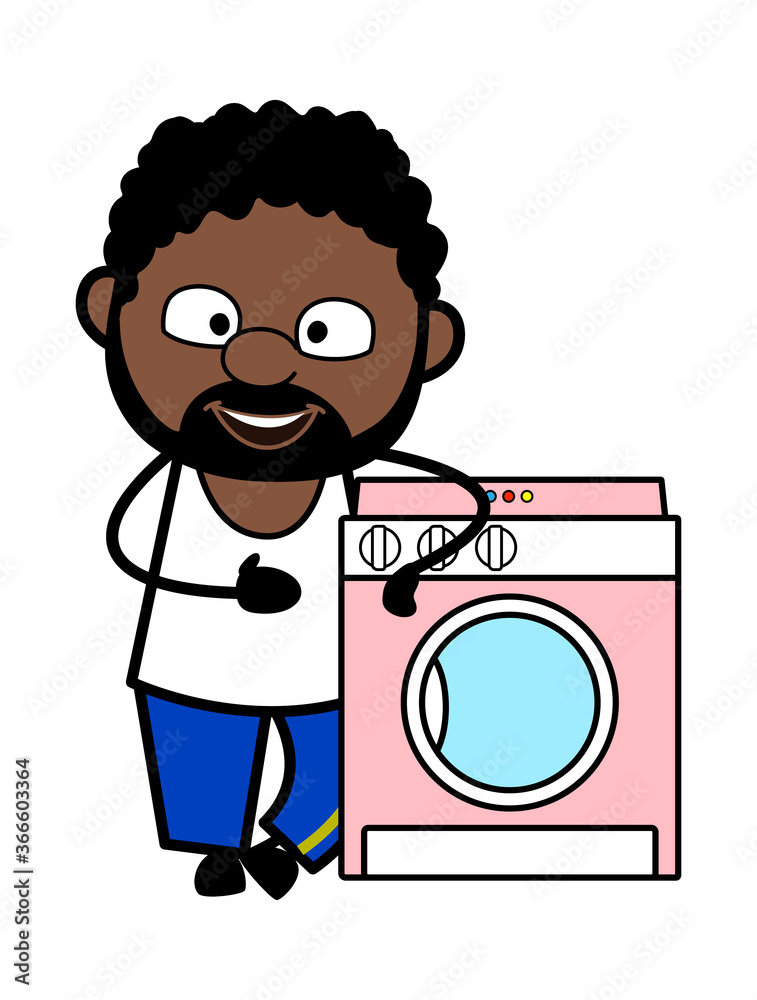 Cartoon African American Man standing with washing machine Stock Vector ...