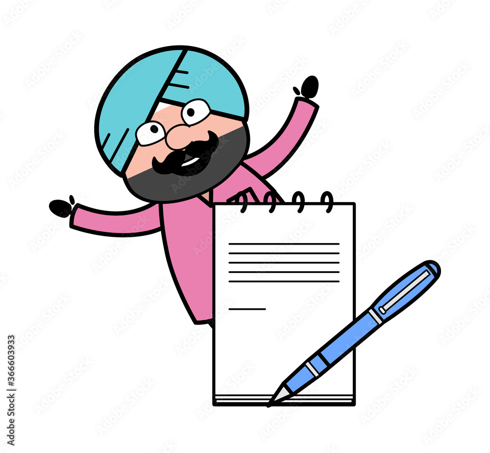 Cartoon Cute Sardar with diary and pen Stock Vector | Adobe Stock