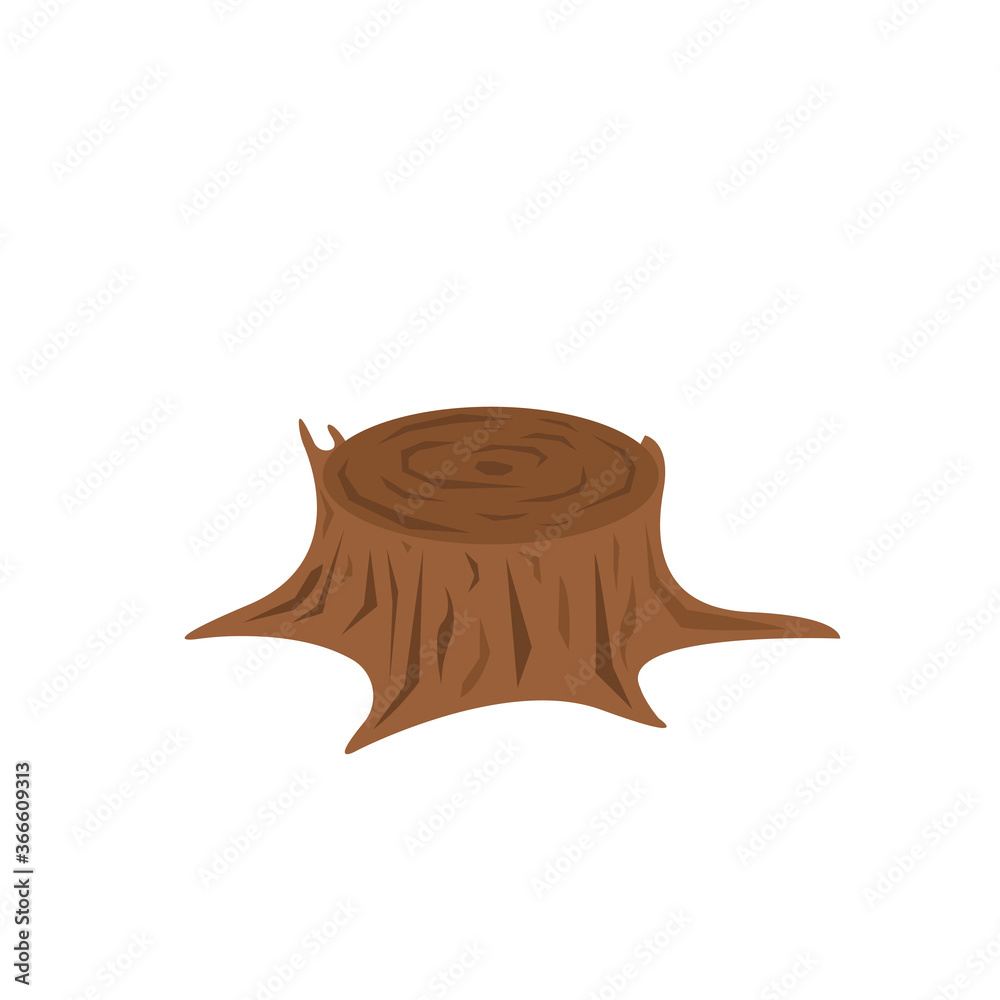 Tree stump. Vector illustration of a cartoon big wooden stump isolated ...
