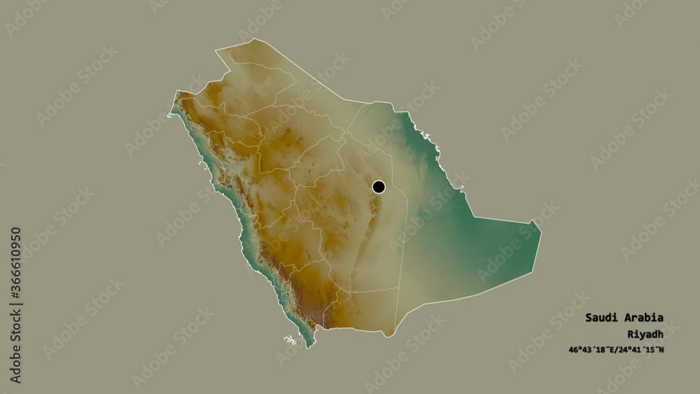 Ar Riyad, region of Saudi Arabia, with its capital, localized, outlined ...