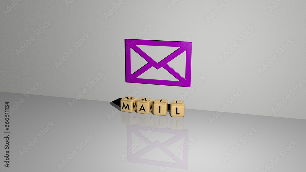 3D representation of mail with icon on the wall and text arranged by ...