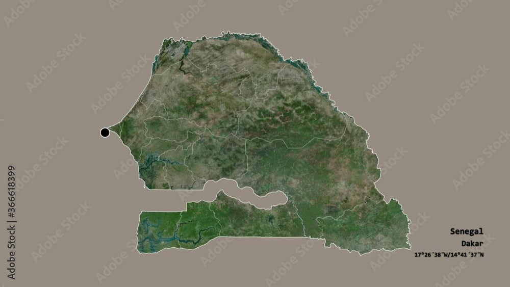 Kaffrine, region of Senegal, with its capital, localized, outlined and ...