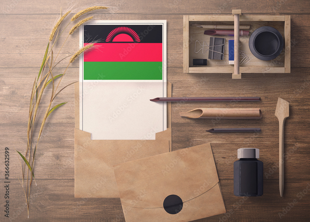 Malawi invitation, celebration letter concept. Flag with craft paper ...