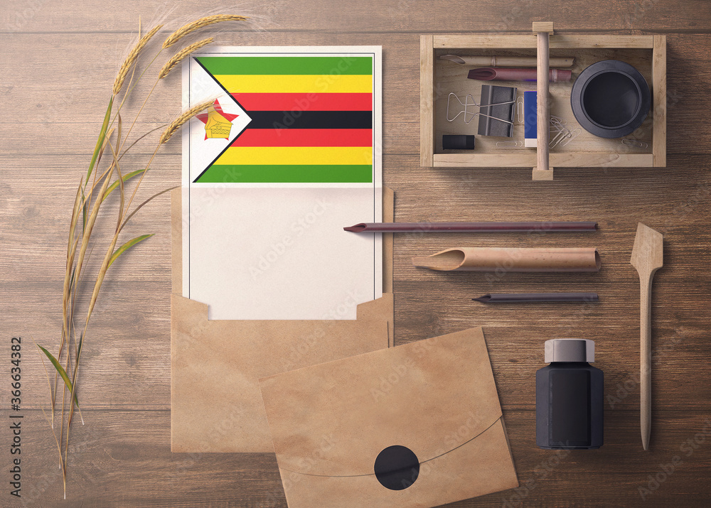 Zimbabwe invitation, celebration letter concept. Flag with craft paper ...