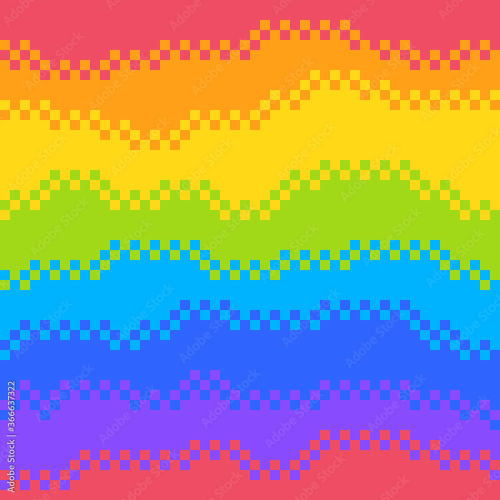Old school pixel art rainbow seamless pattern.8 bit LGBT flag ...