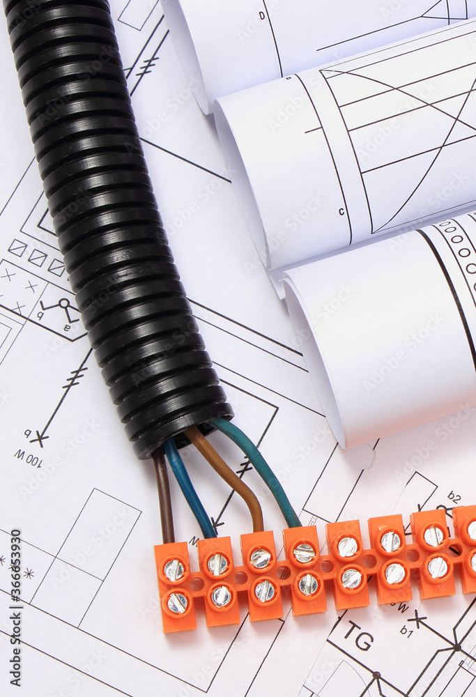 Electrical cube with connections of electric copper wires and ...