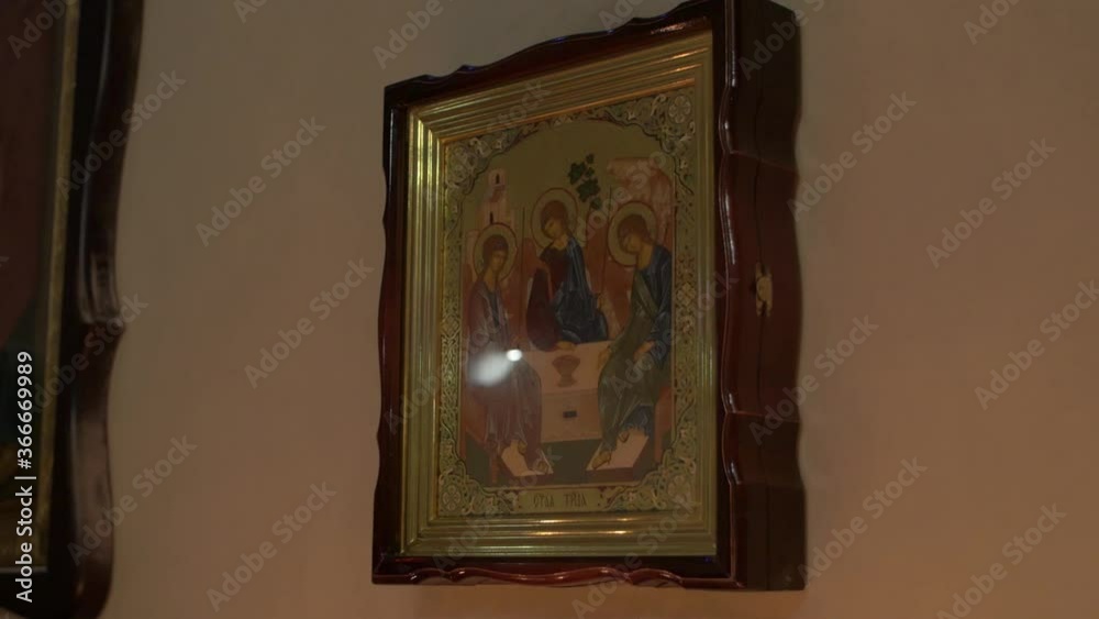 Holy Trinity icon orthodox church interior slow motion Stock Video ...