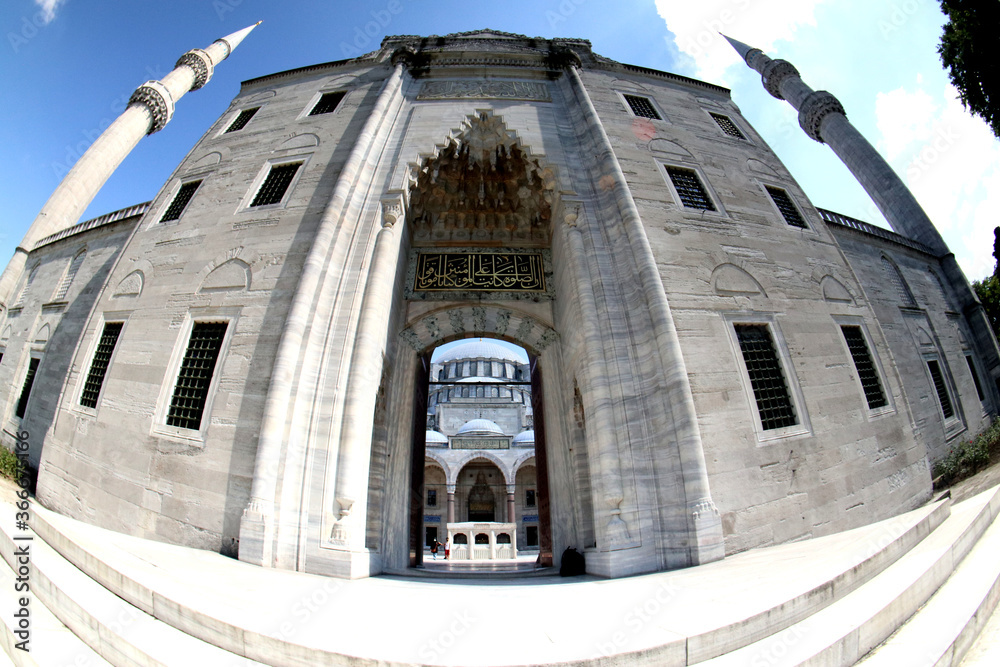 View of the entrance to the mosque of Suleiman through the main gate in ...