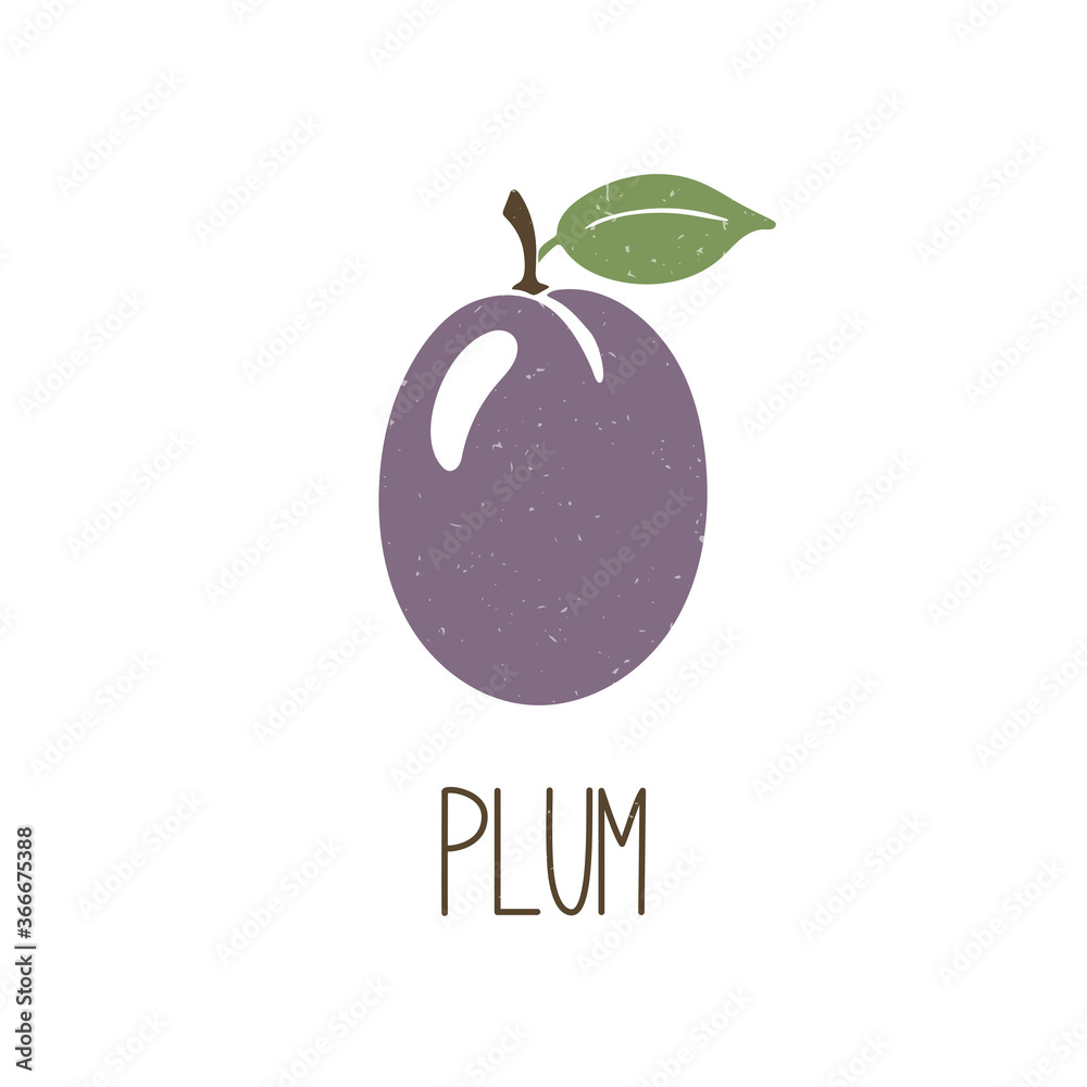 Cute colored caption plum isolated on transparent background. Colorful ...
