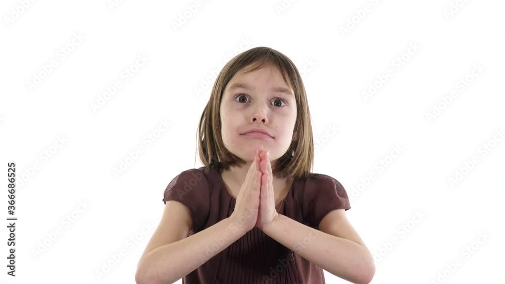 Thank you/praying hands hand gesture. Little girl saying "thank you ...