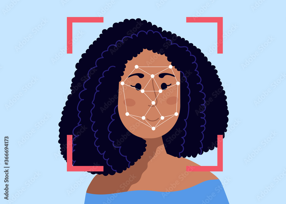 Security scanning frame and dots polygonal mesh on the female person ...