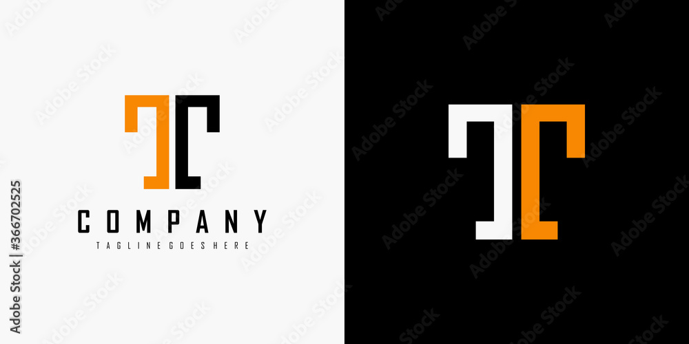 Simple Initial Letter T Logo. Black and Orange Geometric Line Shape ...