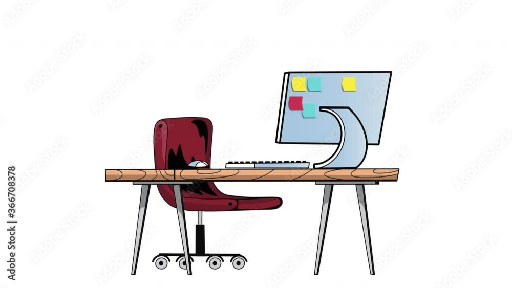 Design of modern empty office working place front view illustration in ...