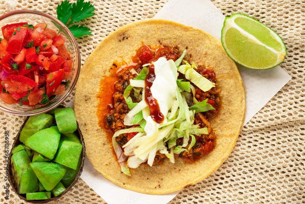 Mexican traditional authentic homemade tacos with pulled pork beef ...