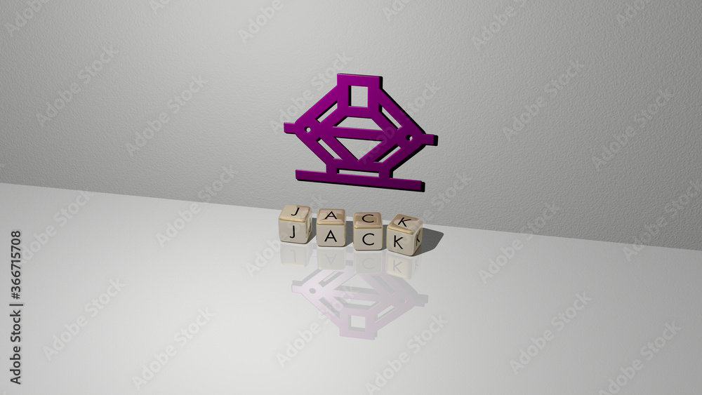 3D illustration of jack graphics and text made by metallic dice letters ...