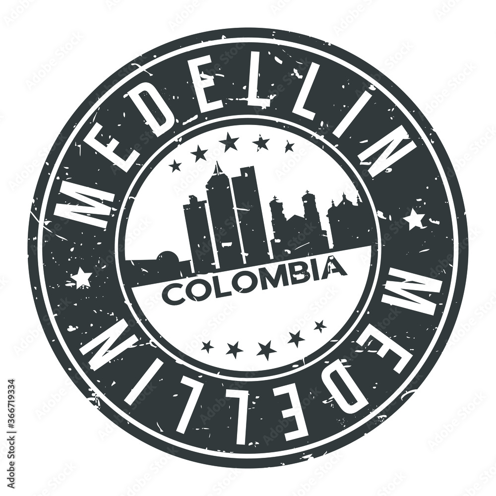 Medellin Colombia Round Stamp Icon Skyline City Design Badge. Stock ...