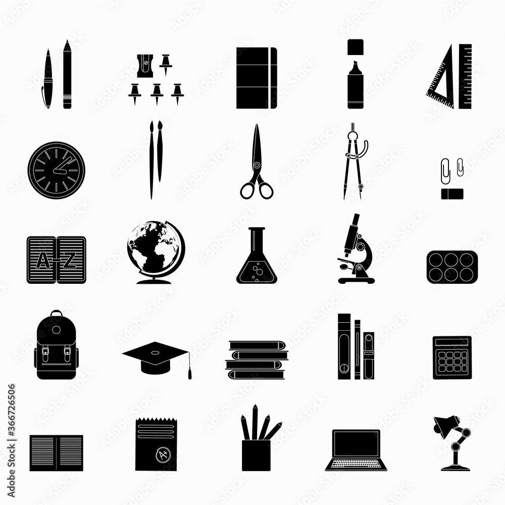Big set of educational and school icons. High quality pictograms for ...