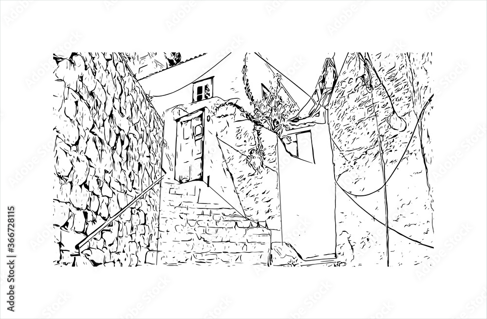 Building view with landmark of Hydra town is the capital and main ...