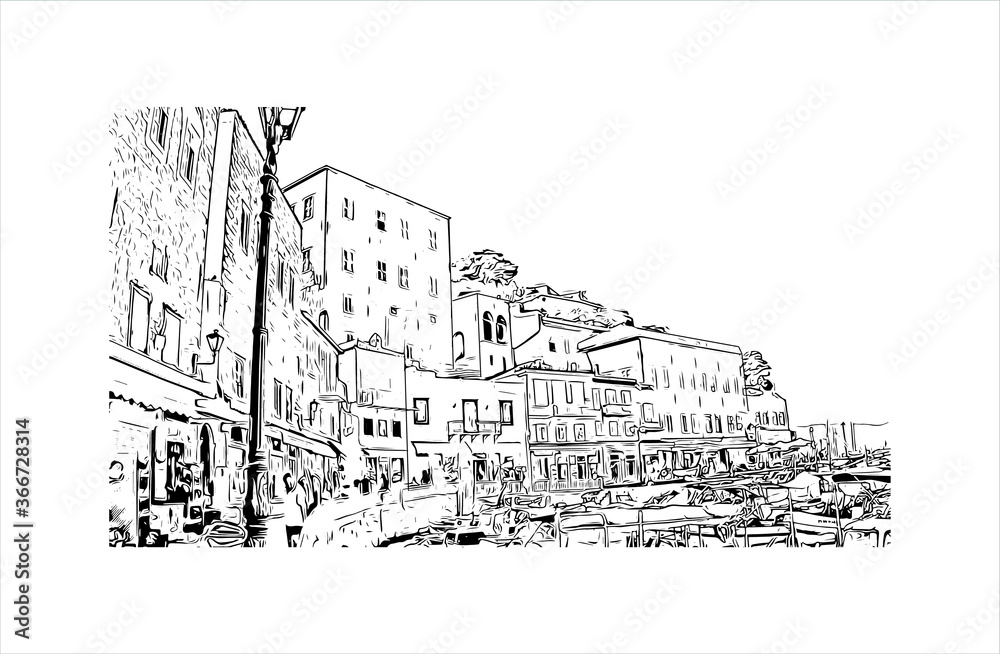 Building view with landmark of Hydra town is the capital and main ...