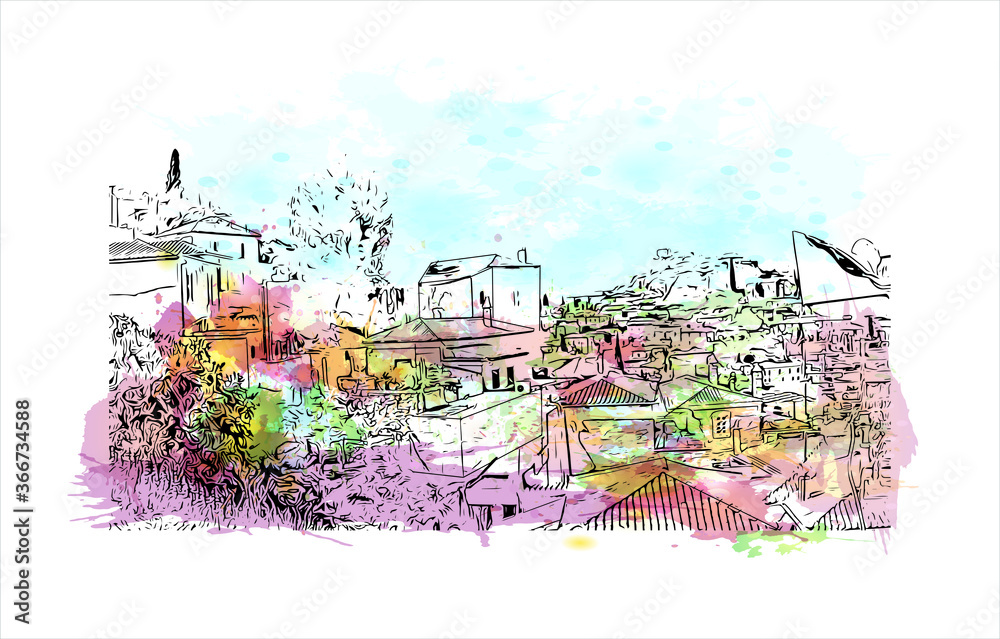 Building view with landmark of Hydra town is the capital and main ...