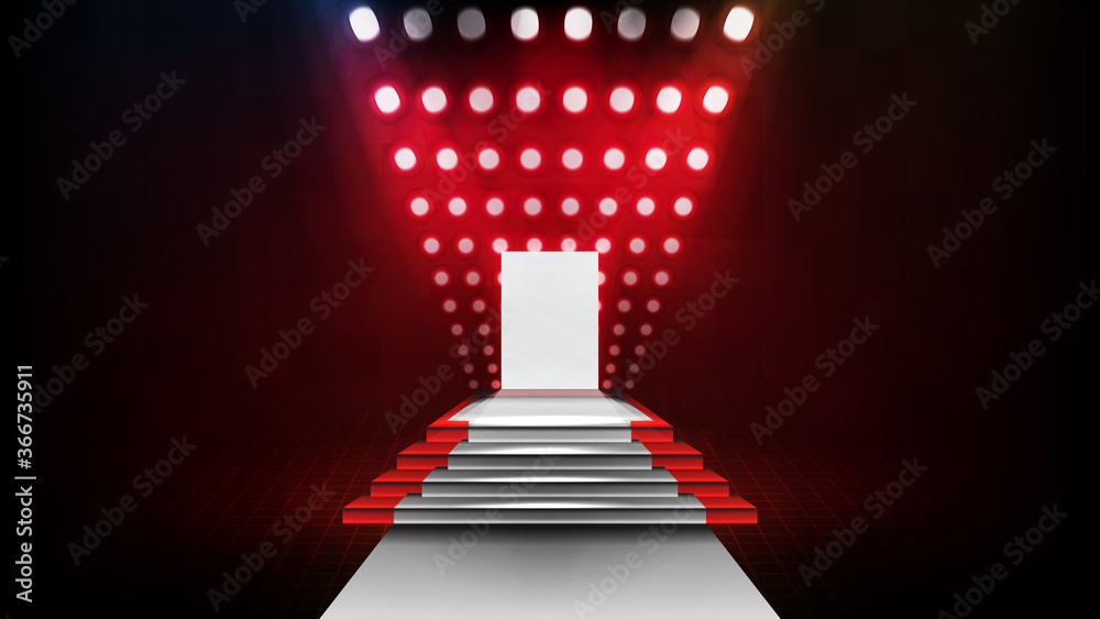 abstract futuristic background of stage step Stairs and lighting ...