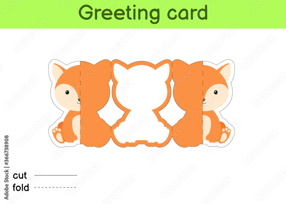 Cute fox fold-a-long greeting card template. Great for birthdays, baby ...