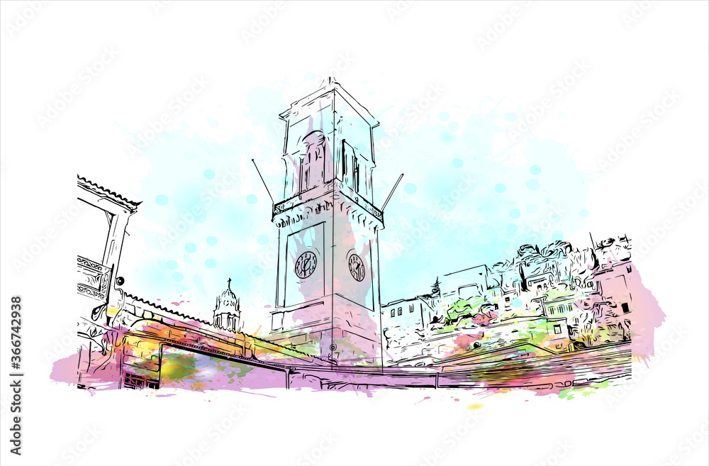 Building view with landmark of Hydra town is the capital and main ...