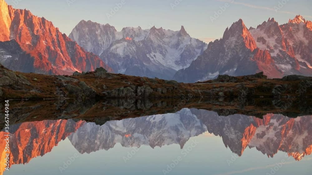 Autumn view of Cheserys lake with Mount Blank on background, Chamonix ...