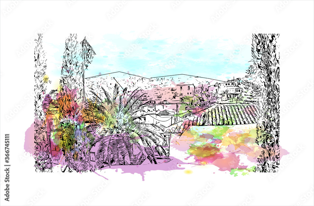 Building view with landmark of Hydra town is the capital and main ...