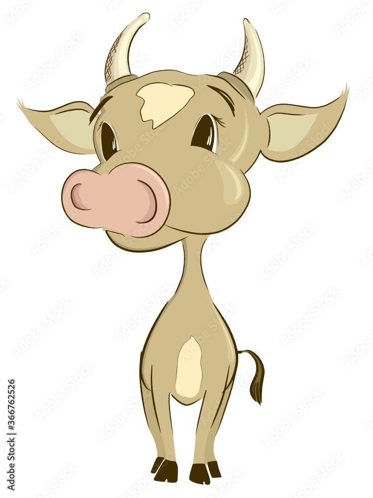 Bull.Hand-drawn young bull on a white background.Cartoon vector ...