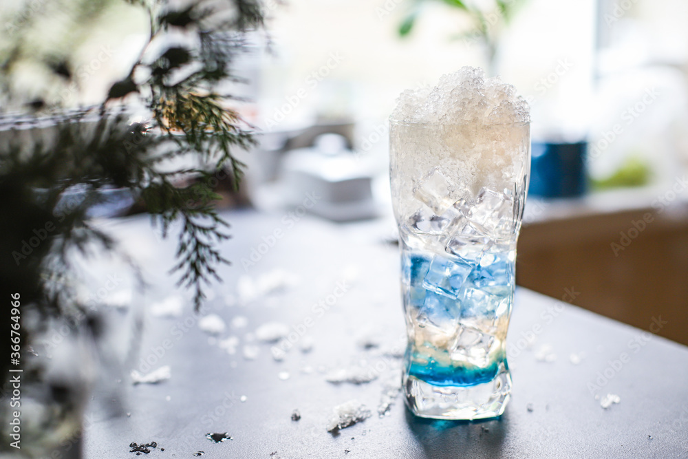cocktail drink Blue colour ice and liquor alcohol or non-alcoholic ...