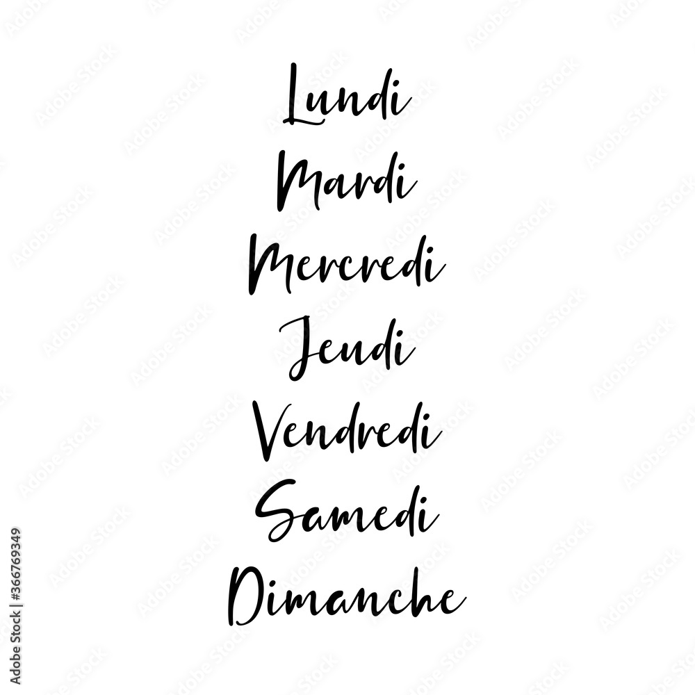 Hand Lettered Days of the Week in French. Lettering for Calendar ...