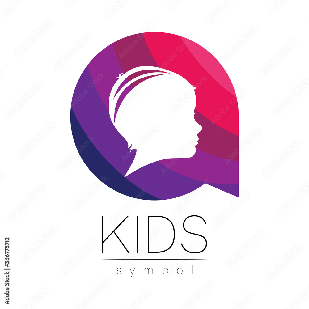 Child logotype in few violet circle colors, vector. Silhouette profile ...
