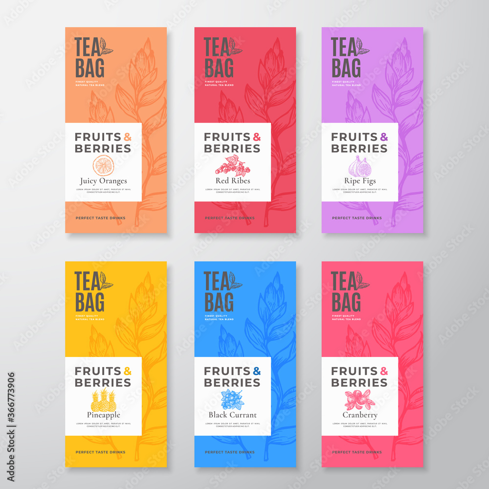 Fruit and Berries Tea Labels Set. Abstract Vector Packaging Design ...