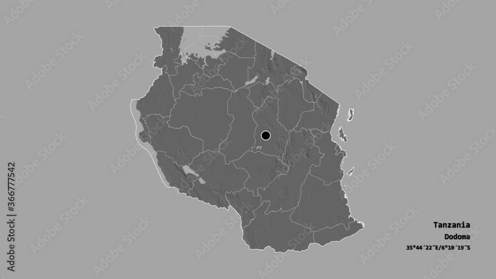 Mbeya, region of Tanzania, with its capital, localized, outlined and ...
