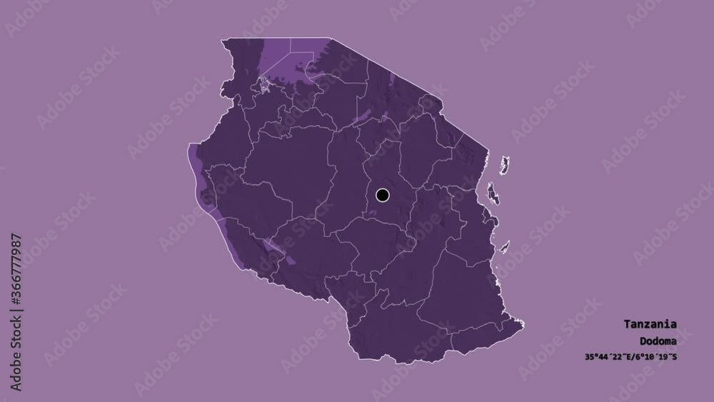 Morogoro, region of Tanzania, with its capital, localized, outlined and ...