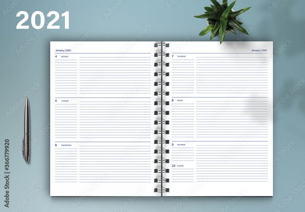 2021 Weekly Planner Layout Stock Template | Adobe Stock